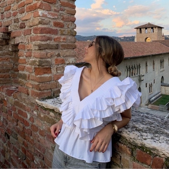 Zara | Tops | Chicwish White Ruffle Blouse | Poshmark